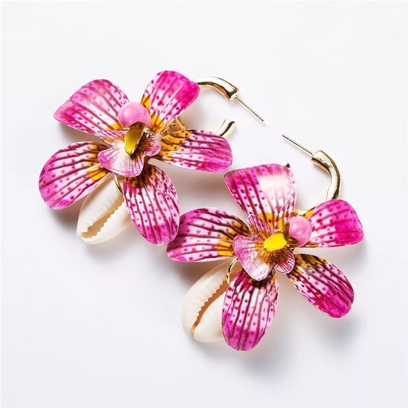 Zara | Jewelry | 235 Zara Pink Enamel Orchid Seashell Earrings | Poshmark